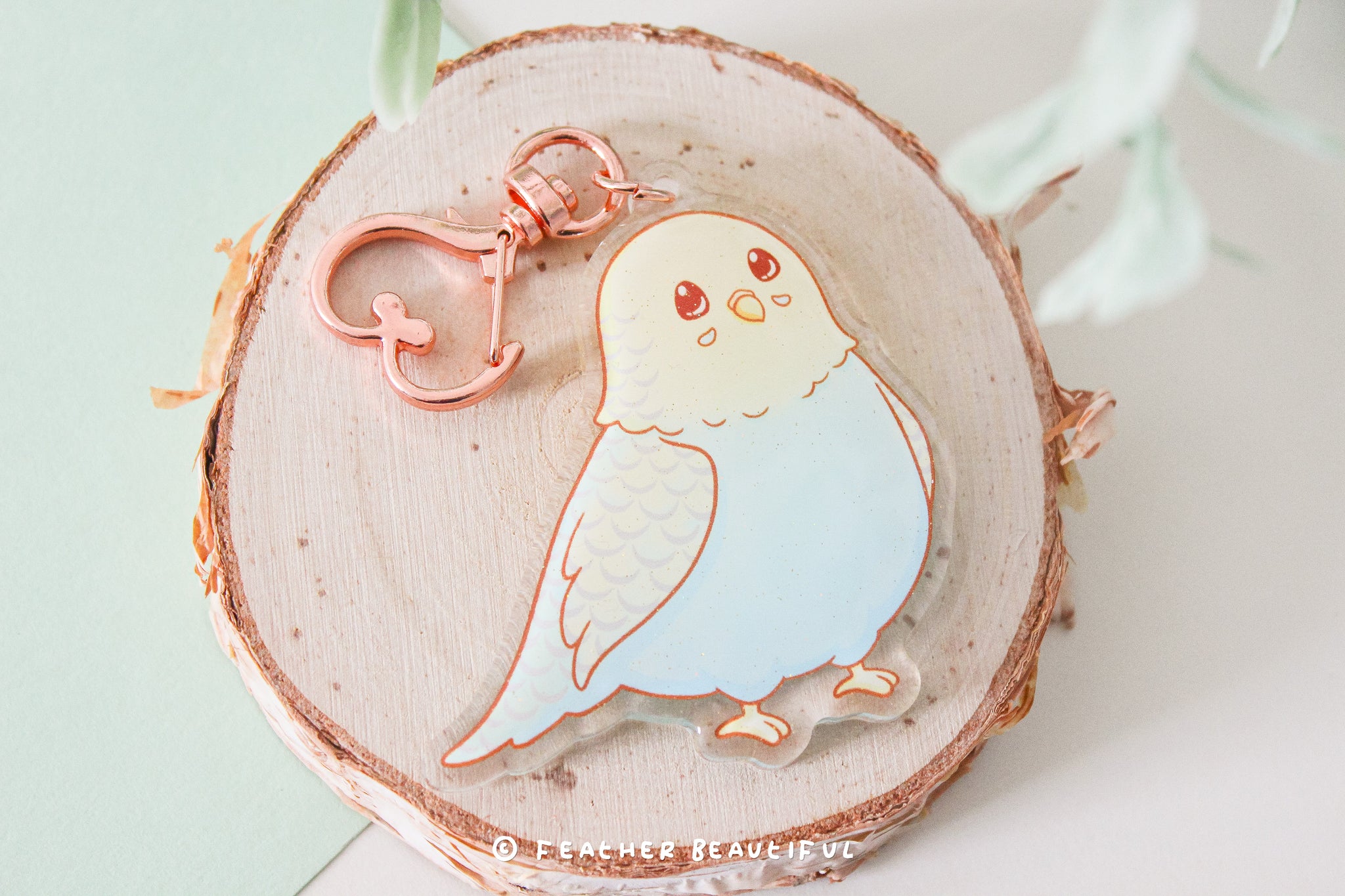 Blue Budgie - Acrylic Keychain - Feather Beautiful